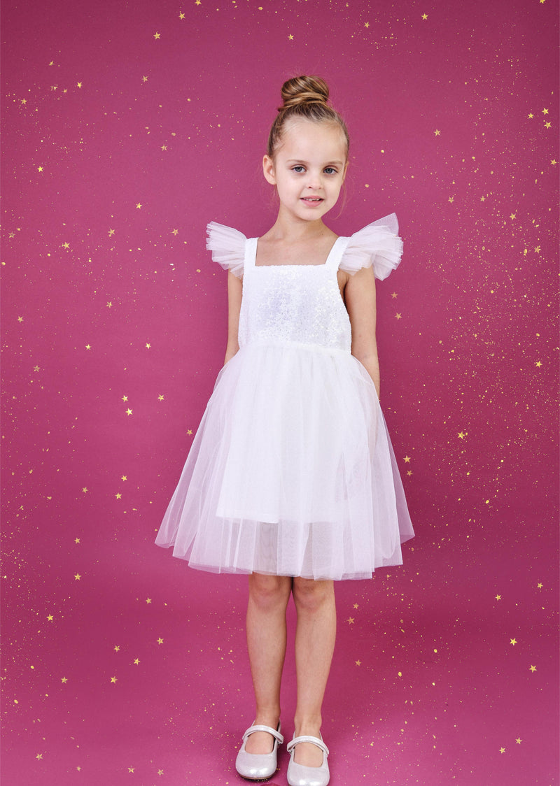 DOLLY UNIVERSE SEQUIN GLITTER GALAXY TUTU DRESS white